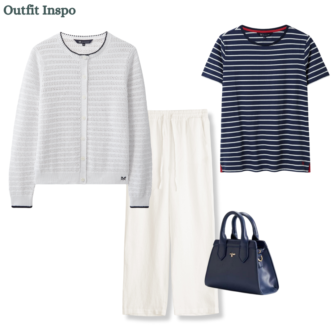 Crew Clothing - Rya Stitchy Cardigan - White Navy – Milners of Leyburn